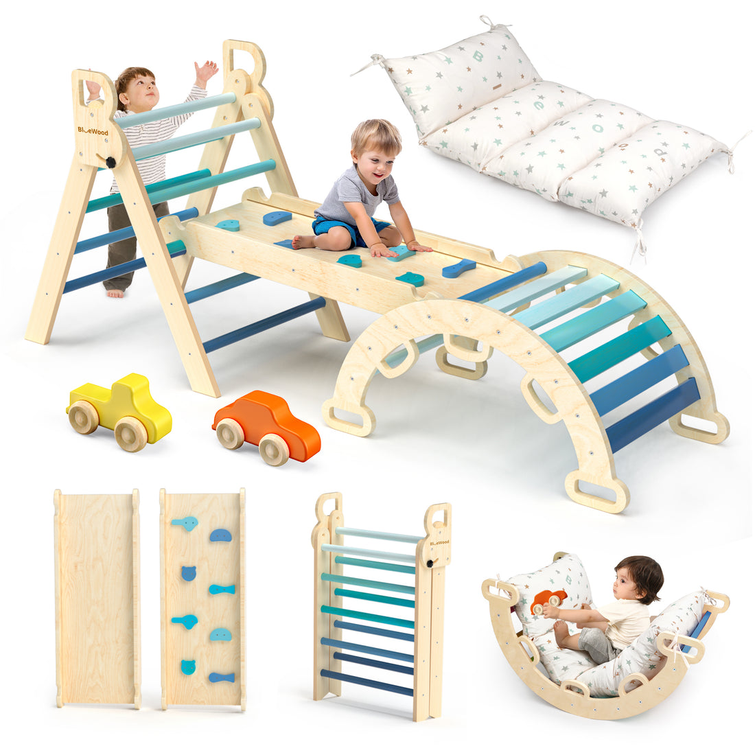 Aurora – BlueWood® All-in-One Pikler Triangle Set with Cushion *Calm G